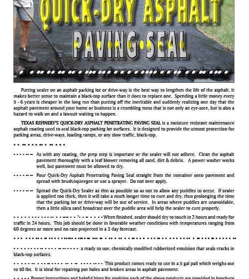 Quick-Dry Asphalt Paving Seal - Texas Refinery Corp